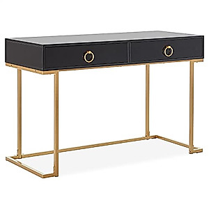 BELLEZE Modern 45 Inch Makeup Vanity Dressing Table or Home Office Computer Laptop Writing Desk with Two Storage Drawers, Wood Top, and Gold Metal Frame - Chelsea (Black)
