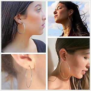 3 Pairs Silver Hoop Earrings-S925 Sterling Silver Hypoallergenic Large Hoop Earrings for Women Valentine's Day Gift 30mm/40mm/50mm