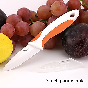 3 Pack Ceramic Knife set with Sheaths, 5-Inch Utility Knife, 4-Inch Fruit Knife, 3-Inch Peeling Knife, Zirconia Blade with Ergonomic Handle.Use for Meat Fruit Vegetable Bread and Butter.
