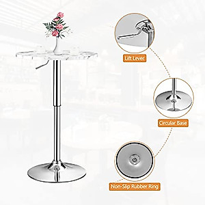 TUOCHUFUN Round Cocktail Bistro High Table with Black Top and Base，360° Swivel Cocktail Pub Table with Sliver Leg for Home, Bar Table (White)