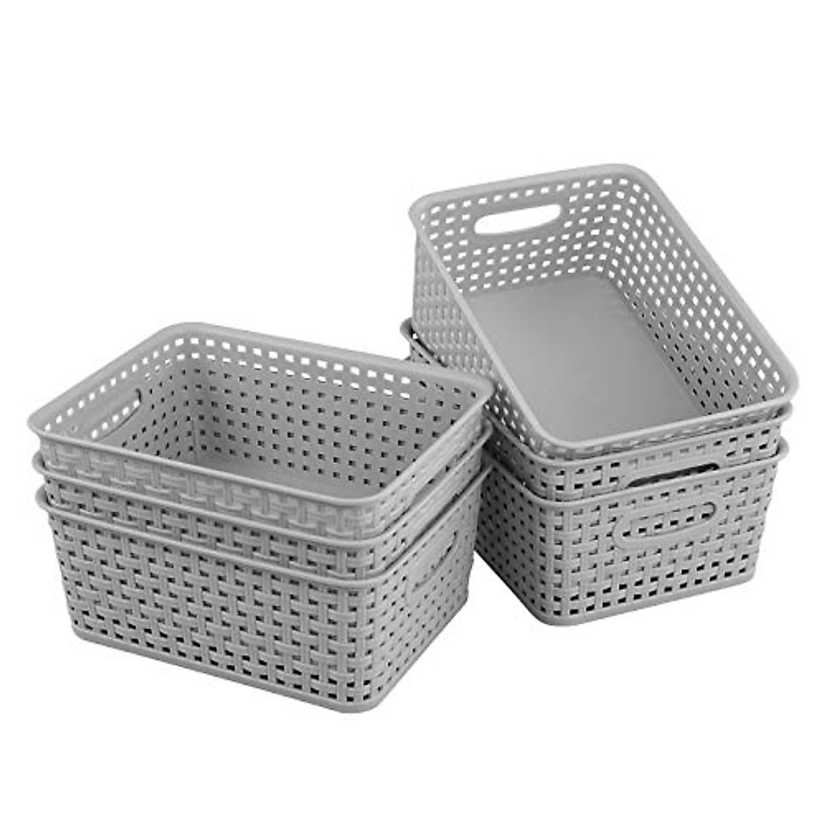 Zerdyne 6-Pack Plastic Weave Storage Basket, Light gray