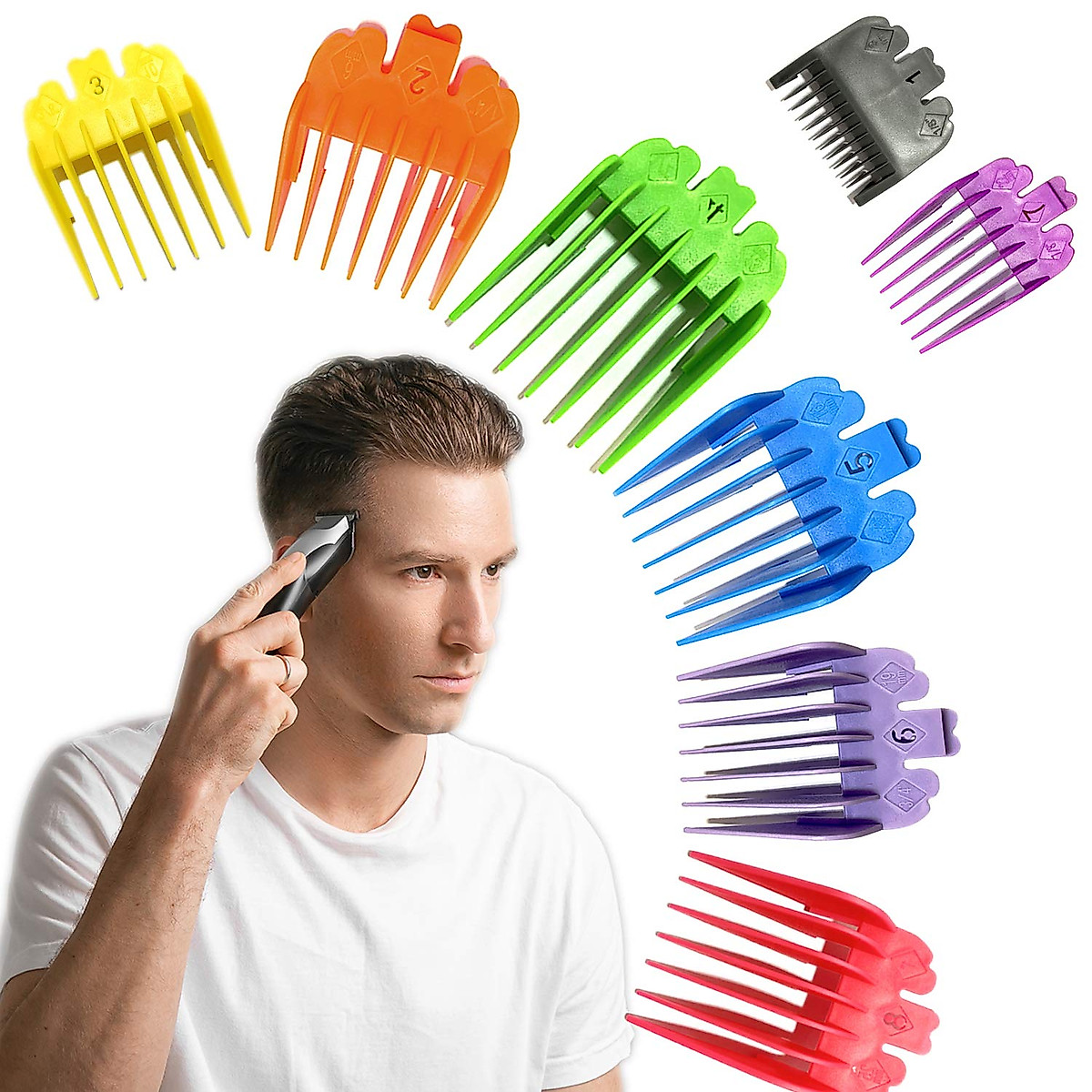 8 Color 8 Length Professional Hair Clipper Guide Combs, Replacement Guards Set, Attachment Guide Combs, Great Fits for All Full-Size Wahl Clippers/Trimmers