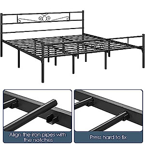 Yaheetech California King Bed Frames Metal Platform Bed with Headboard and Footboard for Bedrooms No Box Spring Needed Easy Assembly,Ground Clearance: 12.6"/Black/California King Bed