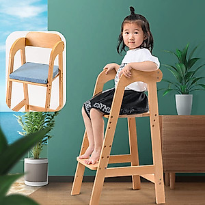 Muchuan Wooden Highchairs Height for Toddlers Adjustable Feeding Chair, for 1-12 Years Old Max 60kg Grows with Your Kid with Steps for Kids Dining, Studying, Step Tool