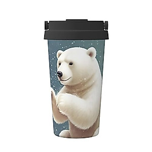 GTKSYNVE Reusable Coffee Mug with Lid and Handle, Funny Polar Bear Playing Snowball Tumbler for Hot & Cold Drinks 16oz Stainless Steel Insulated Coffee Tumblers Double Wall Vacuum Thermal Cup