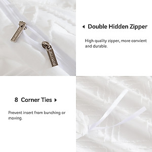 JELLYMONI Ultra-Soft Microfiber 3pc Tufted Duvet Cover Set, White Boho Textured Bedding Cover Jacquard Rhombus Geometric Pattern Reversible Comforter Cover with Zipper Closure & Corner Ties (Twin)