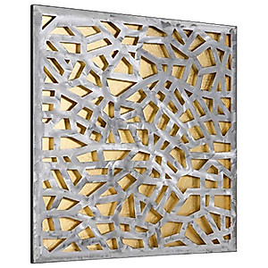 Empire Art Direct Enigma Polished Steel Sculpture Abstract Wall Art with Gold Leaf 3D Metallic Artwork,Ready to Hang,Living Room, Bedroom ＆ Office, 32" x 0.98” x 32