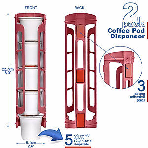 STORAGENIE Coffee Pod Holder for Kerig Kcup, Side Mount K Cup Storage, Coffee Pod Organizer, Perfect for Small Counters (2 Pack| For 10 K Cups,Red)