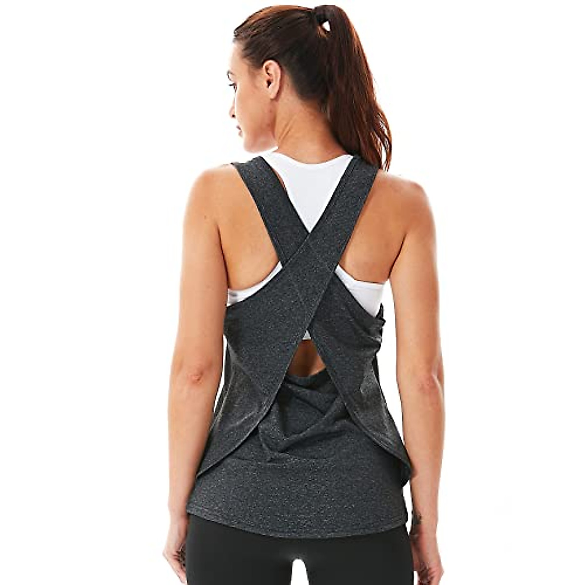 SILKWORLD Womens Athletic Tops Tank Tops for Women Casual Summer Open Back Workout Tops for Women, Black Grey, XXL