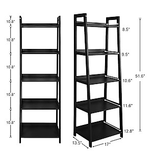 Babion 5-Tier Ladder Open Bookshelf - Pine Wood Freestanding Display Shelf Plant Stand, 51.6" High Floor-Standing Bookcase, Black