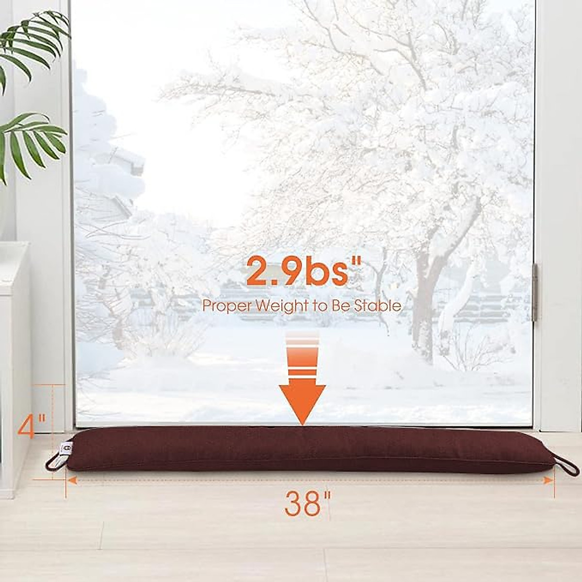 YOOGO Door Draft Stopper,38 Inch Door Draft stoppers for Bottom of Door,Waterproof Weight Duty Under Door Noise Cold Air Light Blocker,Machine Washable Brown Door Snake