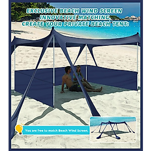 EYEFAME UPF50+ Anti-Wind Beach Tent with Sandproof Private Beach Wind Screen, Stable 8 Sandbags Design Beach Canopy Sun Shade with Carrying Bag, Portable Easy Assemble Sun Shelter for Outdoor Camping