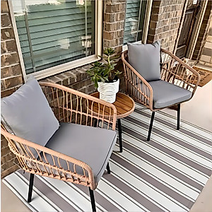 YITAHOME 3 Pieces Outdoor Bistro Set, All-Weather Wicker Patio Furniture Set, Rattan Conversation Set with Table and Chair for Balcony, Backyard, Pool, Porch, Deck - Grey