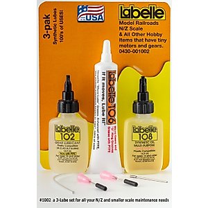 Labelle 3-pak (2 Oils and a Grease) for All N & Z Brands of Scale Model Trains, Slot Cars Under 1/87 Scale,Small RC Vehicles, All Toys and Other mechanized Items with a Motor Shorter Than 1 inch Long