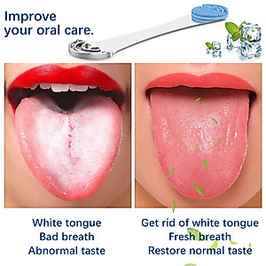 MOOSEC Tongue Scraper for Adults&Kids, Durable Food Grade 2 in 1 Silicone Tongue Brush and 100% Stainless Steel Tongue Scrapers, Reduce Bad Breath