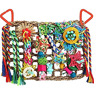 YIXUND Bird Toys Bird Foraging Toys for Parakeets Cockatiel Conures Lovebirds Bird Foraging Shredding Seagrass Wall with Various Toys for Birds