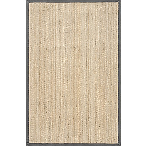 nuLOOM 2x8 Elijah Seagrass Area Rug, Dark Grey, Solid Farmhouse Style, Cotton Bordered, Basketweave, Natural Fiber, For Bedroom, Dining Room, Living Room, Hallway, Office, Kitchen, Entryway