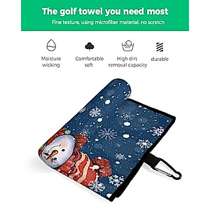 Yun Nist Golf Towel Christmas Snowman Snowflake Blue,Waffle Pattern Microfiber Club Cleaner Golf Towels with Carabiner Clip for Women Men Dad,Winter Snow Golf Towel for Golf Bags Accessories,24x16in