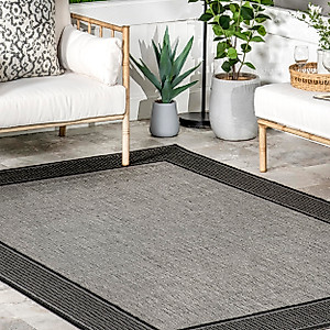 nuLOOM Gris Bordered 3x5 Indoor/Outdoor Accent Rug for Living Room Patio Deck Front Porch Entryway Kitchen, Grey/Black
