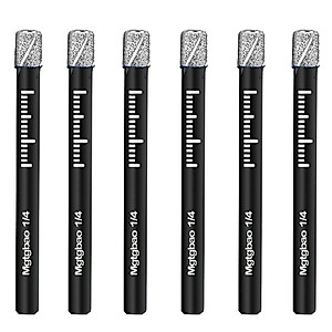 Mgtgbao 6pc 1/4 Black Dry Diamond Drill Bits Set 6mm Core Drill Bit for Granite Ceramic Marble Tile Stone Glass Hard Materials (not for Wood), Round Shank with Storage Case