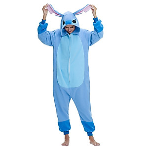 VEULENT Adult Onesie Pajamas Unisex Animal One-Piece Cartoon Costume Cosplay Homewear Sleepwear Partywear For Men Women(Stitch, XL)