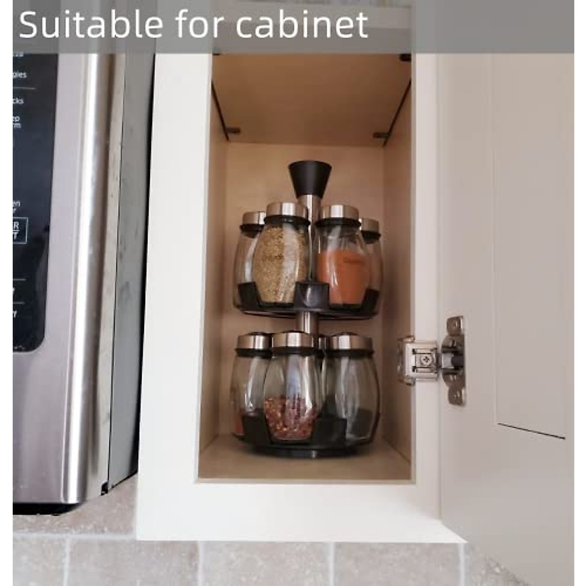 Revolving Spice Rack Organizer Countertop, Spinning Spice Storage Rack Tower Organizer with 12 Empty Jars, Rotating Spice Holder Shelf Seasoning Rack Shelf, Spice Seasoning Bottle Organizer