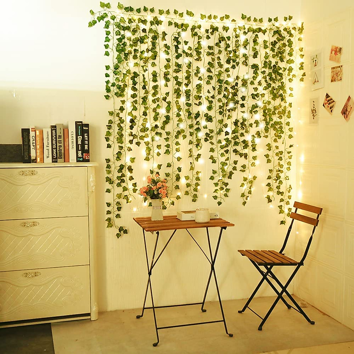 18 Pcs 118ft Artificial Ivy Garland Fake Vines Plants Vine with 200 Led String Lights and Remote Control for Bedroom Garden Home Kitchen Office Outdoor Wall Decor