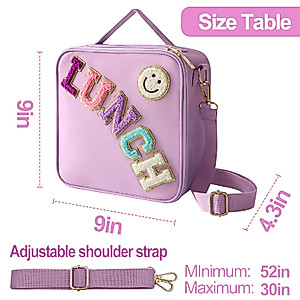 Insulated Lunch Bag With Adjustable Shoulder Strap, Nylon Preppy Lunch Box Large Insulated Lunch Bag Reusable Lunch Tote Bag with Smiley Preppy LunchBag for Girls School Travel Picnic (Purple)