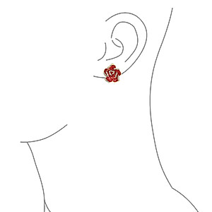 Red Enamel Flower Crystal Edge Spring Retro Floral Rose Clip On Earrings For Women Non Pierced Ears 14K Gold Plated