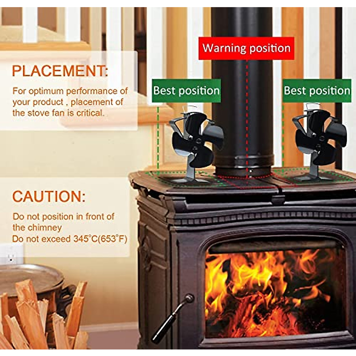 HAWCAFU Wood Stove Fan 4 Blades Fireplace Fan Heat Stove Fan Pellet Stove Fan for Fireplace/Burner/Logs/Fireplace
