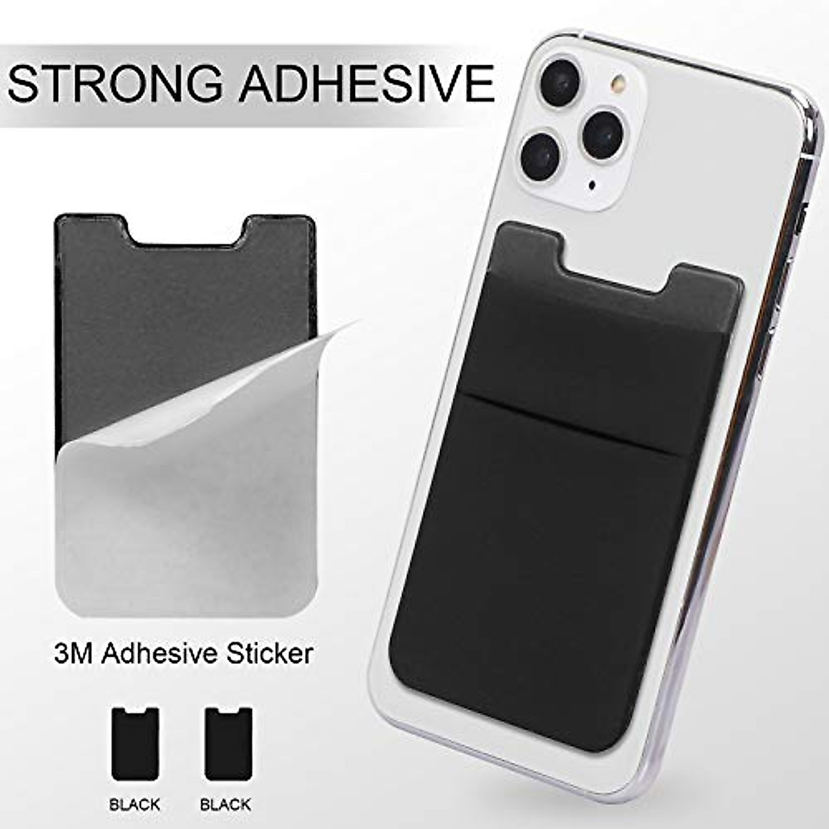 FYY Card Holder for Phone Case, 2 Pack Stick on Phone Wallet, Stretchy Lycra Credit Card for Back of Phone Card Wallet Sleeve Pouch Compatible with iPhone Samsung Android Smartphones Black & Black