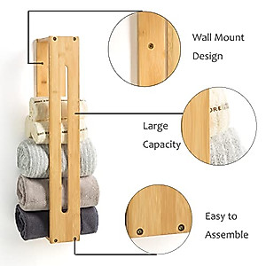 DRDINGRUI Bathroom Wall Towel Rack, Bamboo Bath Towel Holder for Towel Storage, Wall Mounted Rack