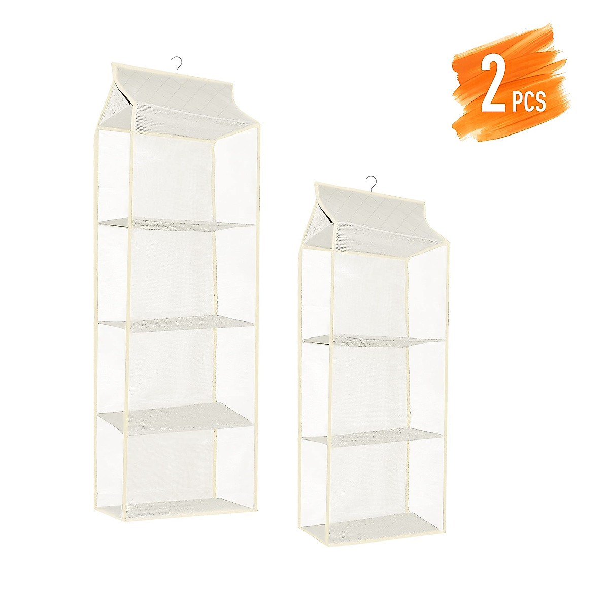 souG 2 Pack Hanging Handbag Purse Organizer for Closet, Purse Bag Storage Holder for Wardrobe Close with 1pcs 4 Shelves Space and 1pcs 3 Shelves Space Saving Purse Organizers System (Beige)