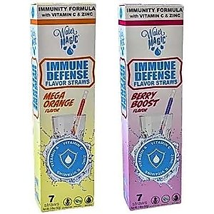 Water Magic Immune Defense Water Flavor Enhancing Straws - Includes 7 Berry Boost Straws and 7 Mega Orange Immune Support Straws