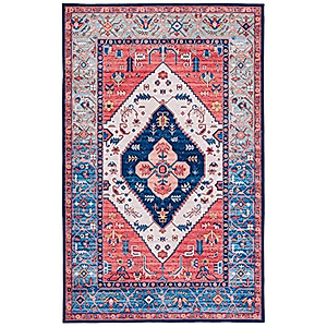 SAFAVIEH Tucson Collection Machine Washable Slip Resistant 5' x 8' Rust/Blue TSN133P Vintage Persian Medallion Living Room Dining Bedroom Area Rug