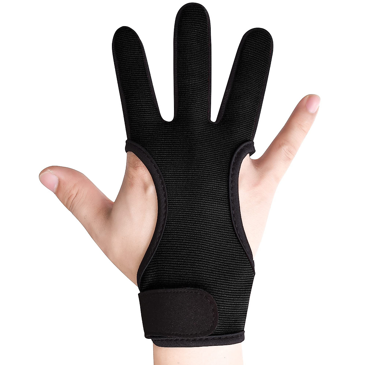 ChinFun Archery Gloves Leather Practice Shooting Hunting Three Finger Archery Protective Gear Accessories for Youth Adult Beginner Black S