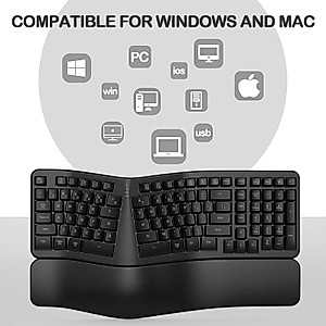 TANNSEN Backlit Wireless Ergonomic Keyboard USB Split Keyboard with Wrist Rest and Comfortable Typing, 104 Keys, 10 Shortcuts for Windows, Mac and Laptop PC Computer