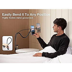 elitehood Aluminum Gooseneck Phone Holder for Bed [360° Swivel Tilt Rotation] - Long & Flexible Bed iPhone Holder, Overhead Cell Phone Mount Stand for Desk, Compatible with 4-7’’ Cellphone