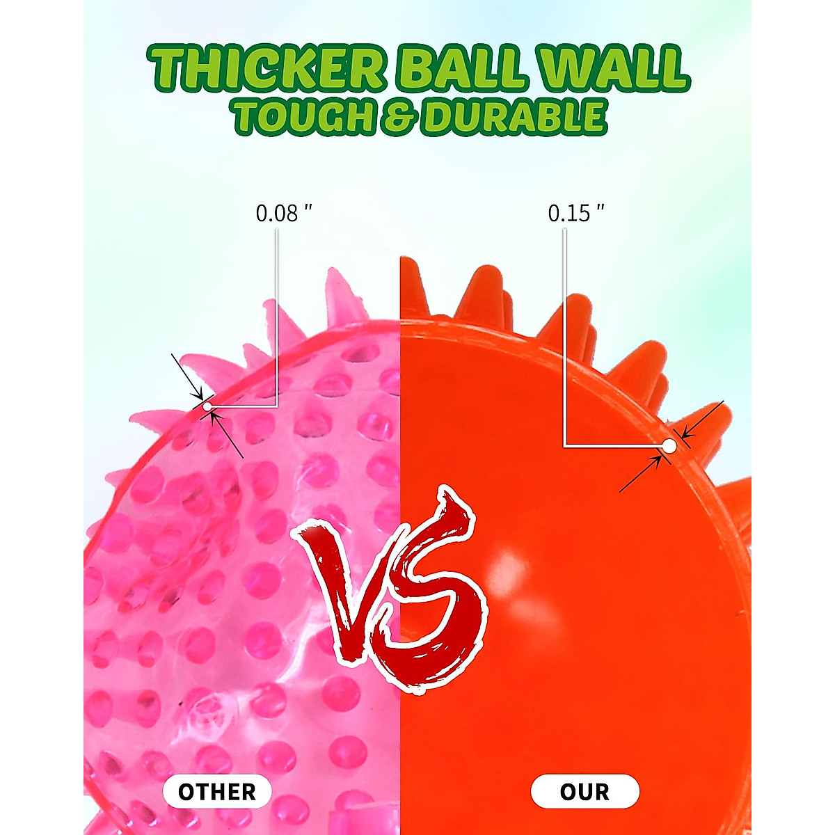 Pweituoet 3.5” Spike Dog Balls with Squeaky, Thicker and Durable, 2 Pack Dog Chew Toys Clean Teeth Training for Puppy Small Medium Large Dogs, Dog Ball Toys for Aggressive Chewers