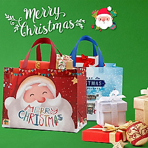 Bszatan Christmas Gift Bags,Christmas Tote Bags with Handles, Christmas Treat Bags, Multifunctional Non-Woven Christmas Bags for Gifts Wrapping Shopping, Xmas Party Supplies, 13"×9.8"×6.6", 4 Pack