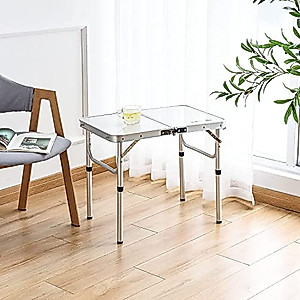YihuiKo 24''x16'' Folding Camping Table - Portable Aluminum Small Picnic Folding Table - Adjustable Height Outdoor Camp Table for Picnic, Boat, Mini Van, Truckers, RV