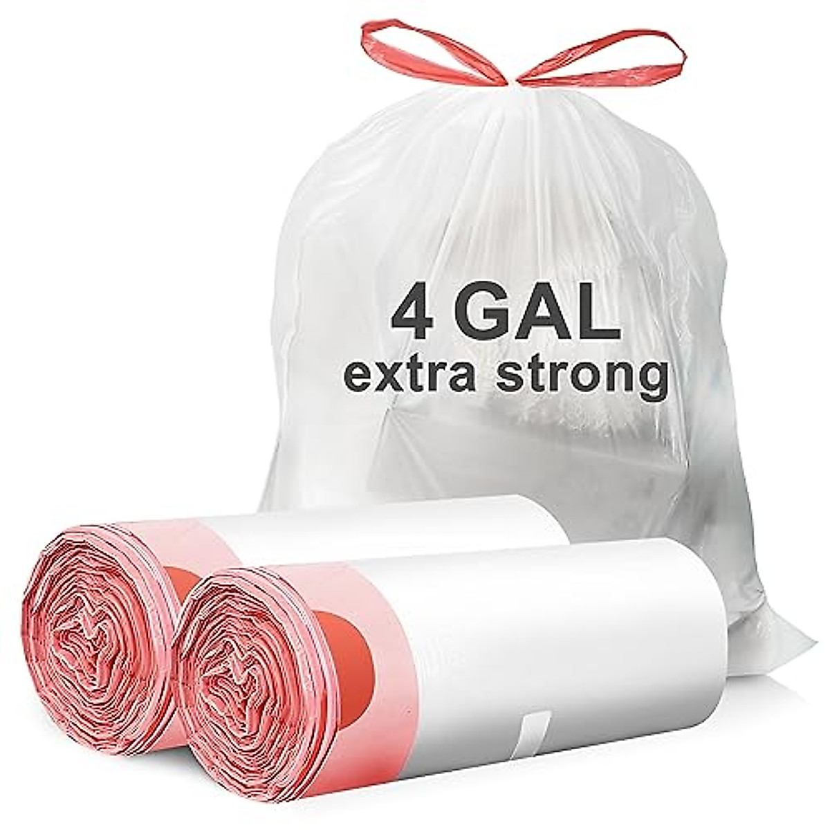 4 Gallon Trash Bags Drawstring, Small Garbage Bags Unscented, Strong Trash Can Liners, 60 Count White 4 Gal Trash Bag for Bathroom Kitchen Office