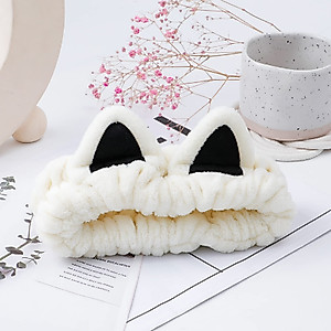 Hofar Cat Face Wash Headband Hairband with Cat Ears Coral Fleece Cartoon Cute Creative Hair Accessories