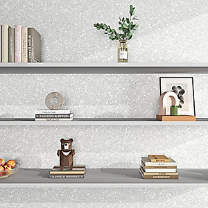 FunStick Pearl White Glitter Wallpaper Peel and Stick Decorative Sparkle Glitter Wallpaper Self Adhesive White Glitter Contact Paper for Walls Cabinets Dresser Crafts White Fabric Wall Paper 15.8"x80"