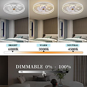 Fszdorj 20‘’ Ceiling Fan with Light, 2024 Upgraded, Low Profile Fan, Flush Mount Ceiling Fan, 6 Speeds, Dimmable LED, App & Remote Control, Quiet DC Motor, For Bedroom, Living Room, F092 White