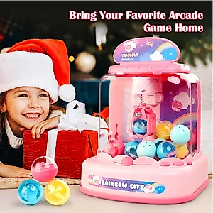 Mini Claw Machine for Kids 4-8|Electronic Arcade Game Indoor Toy with Music & Light|Candy Grabber & Prize Dispenser Vending Machine|Best Birthday Gifts for 3 5 6 7 9 Year Old Girls(10 Gashapons)