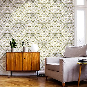 Gold Peel and Stick Contact Paper for Cabinets, Bedroom Boho Modern Self Adhesive Removable Leaf Wallpaper Ginkgo Biloba17.3”×78.8”