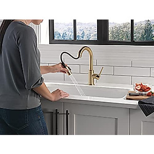 Delta Faucet Trinsic Gold Bar Faucet with Pull Down Sprayer, Bar Sink Faucet Single Hole, Wet Bar Faucets with Pull Down Sprayer, Prep Sink Faucet, Faucet for Bar Sink, Champagne Bronze 9959-CZ-DST