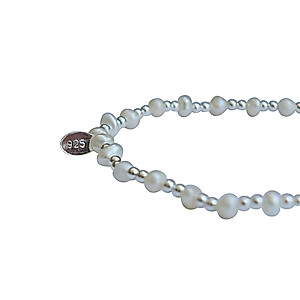 Handmade 925 Sterling Silver & Pearls Beaded Stretch Bracelet for women, Length 6.75 inches / 17CM, Dainty Beaded Bracelet Boho Jewelry, By MiYa Jewelry Creations