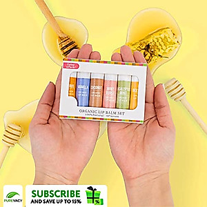 PUREVACY All Natural Lip Balm Set, Pack of 6 Beeswax Lip Balm for Women with Natural Ingredients for Dry Lips, Versatile Simply Sweet Lip Balm Set for Women, Men, and Kids